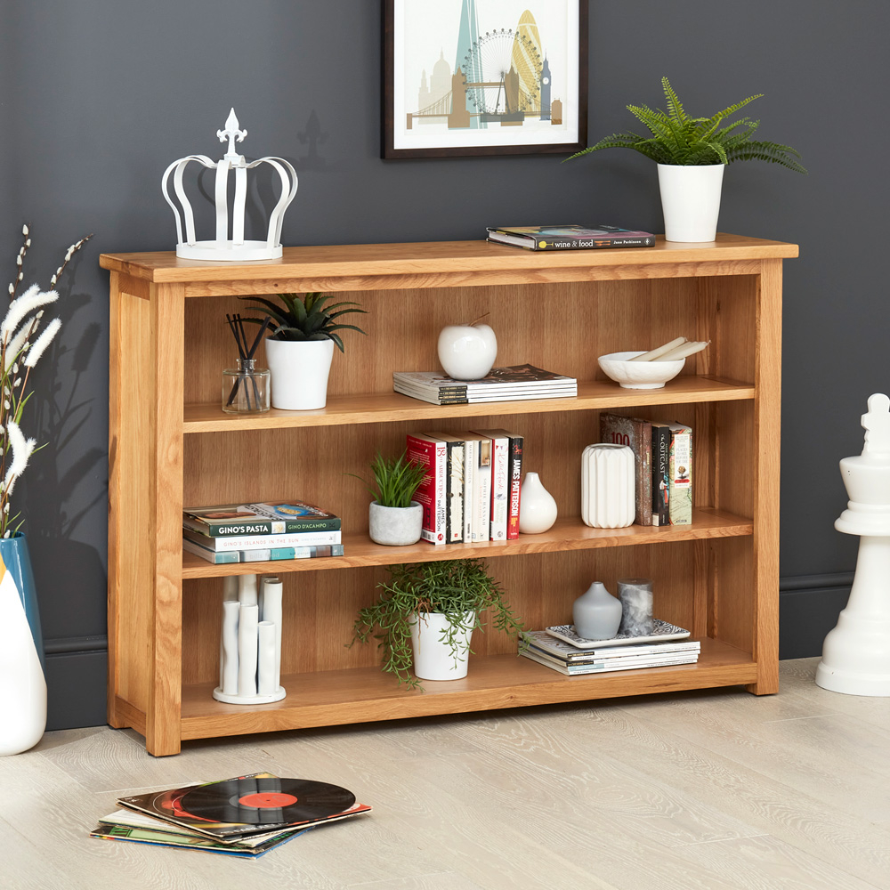 London Oak Low Wide 2 Shelf Bookcase | The Furniture Market