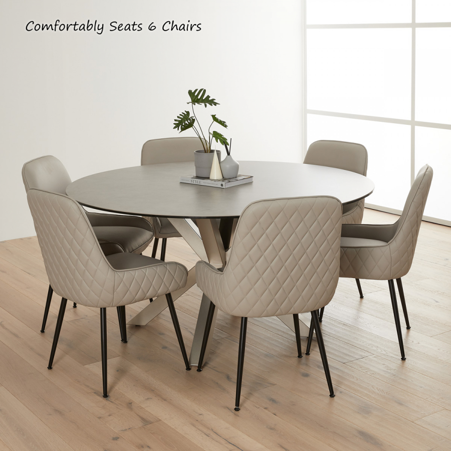 Starburst 150cm Round Grey Ceramic Dining Table with Satin Legs – 6 ...