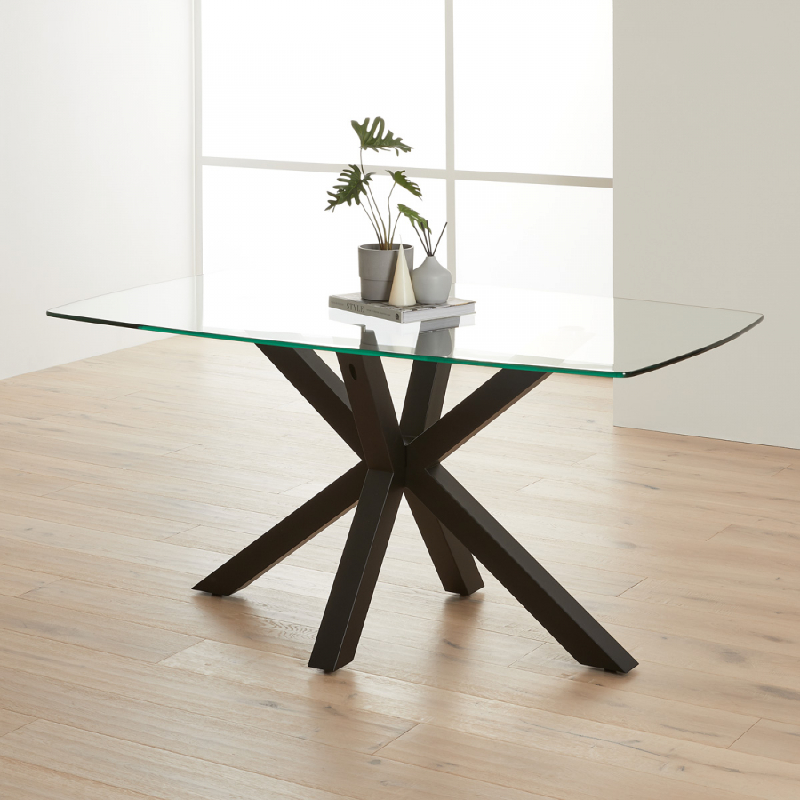 Starburst 160cm Glass Dining Table with Black Legs – 6 Seater | The ...