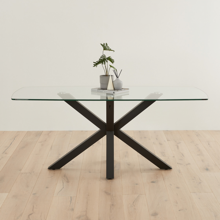 Starburst 180cm Glass Dining Table with Black Legs – 6 to 8 Seater ...
