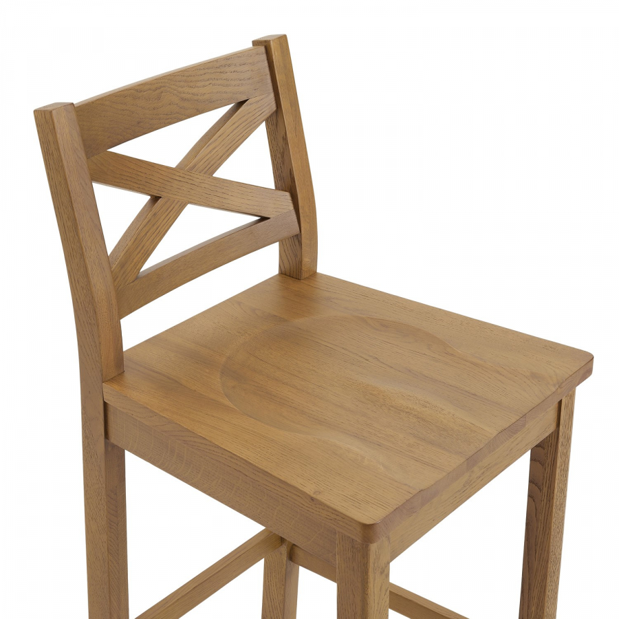 Cotswold Rustic Smoked Oak Cross Back Bar Stool | The Furniture Market