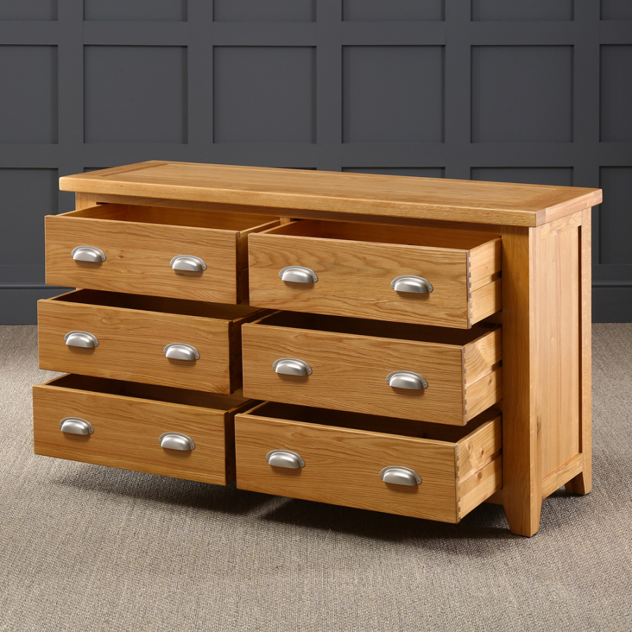 Cheshire Oak Large Wide 6 Drawer Chest | The Furniture Market