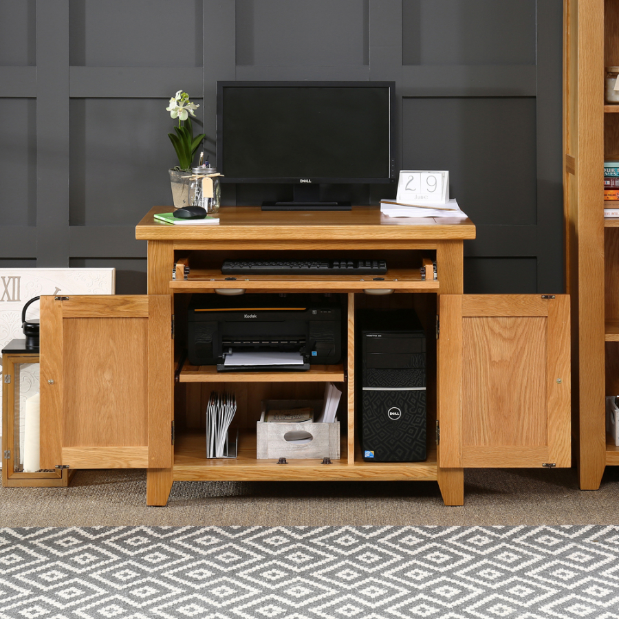 Cheshire Oak Hideaway Home Office Computer Desk | The Furniture Market