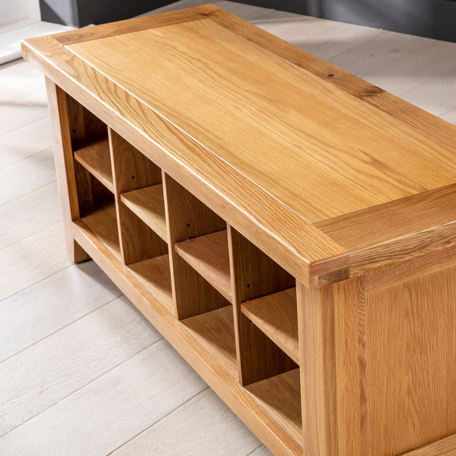 Cheshire Oak Hallway Shoe Storage Bench | The Furniture Market
