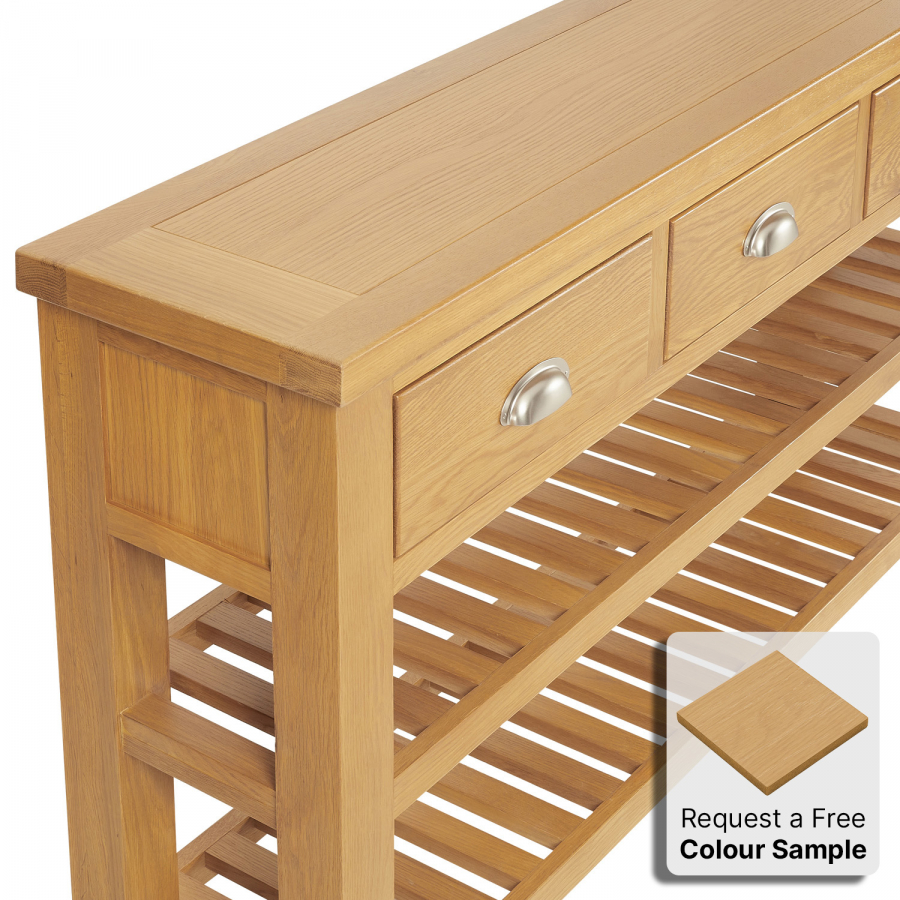 Cheshire Oak Large 3 Drawer Hall Console Table | The Furniture Market