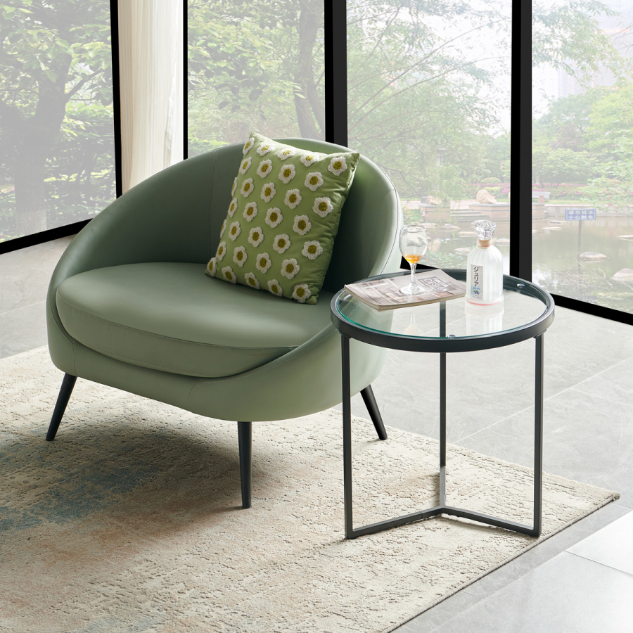 Monza Round Glass Side Lamp Table with Black Frame | The Furniture Market