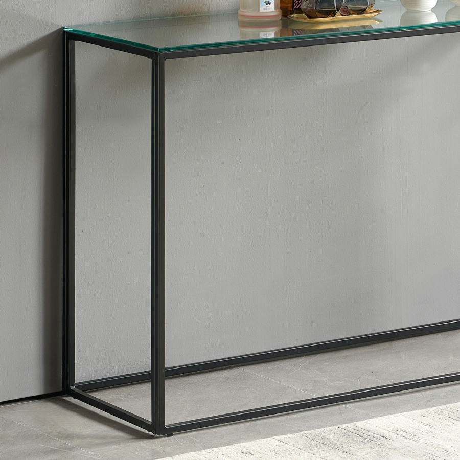 Monza Glass Console Hall Table with Black Frame | The Furniture Market