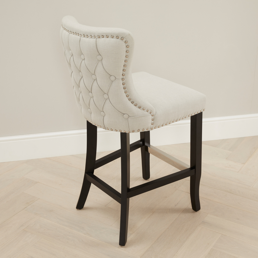 Boudoir Natural Fabric Bar Stool with Black Legs | The Furniture Market