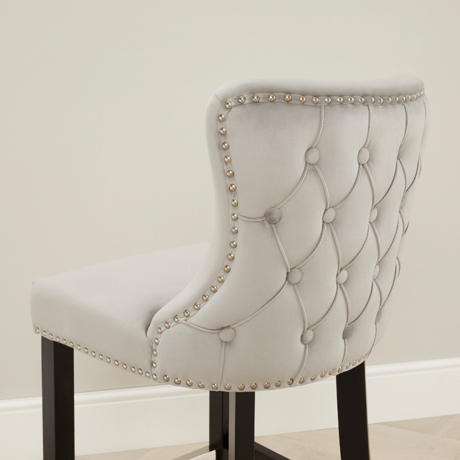 Boudoir Grey Velvet Bar Stool with Black Legs | The Furniture Market