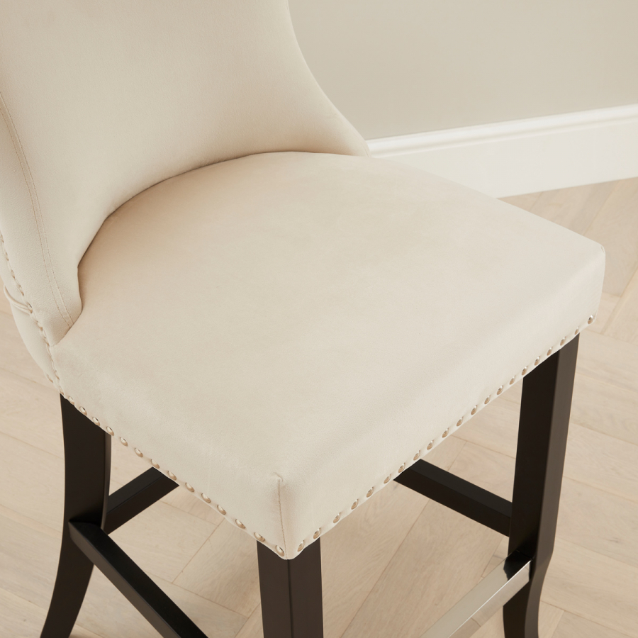 Boudoir Champagne Velvet Bar Stool with Black Legs | The Furniture Market