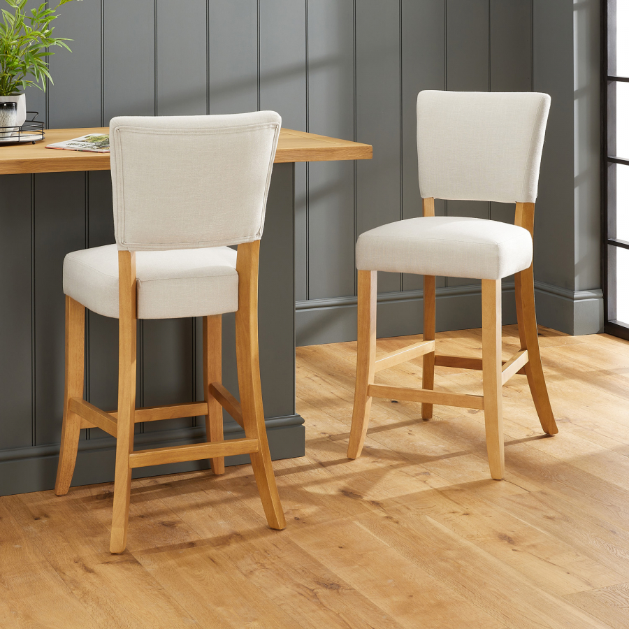 Manor Oak Natural Linen Counter Bar Stool | The Furniture Market