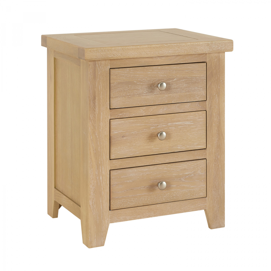 Cheshire Whitewash Oak 3 Drawer Bedside Table | The Furniture Market
