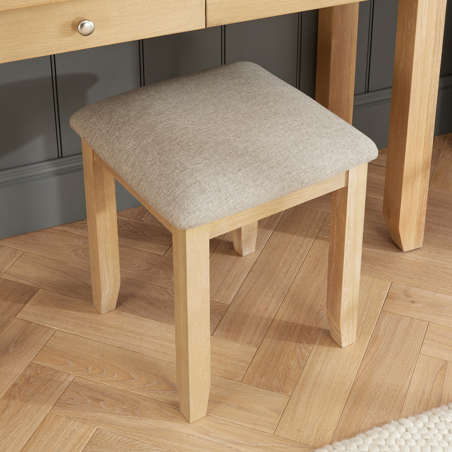Cheshire Whitewash Oak Dressing Table Stool with Natural Fabric Seat ...