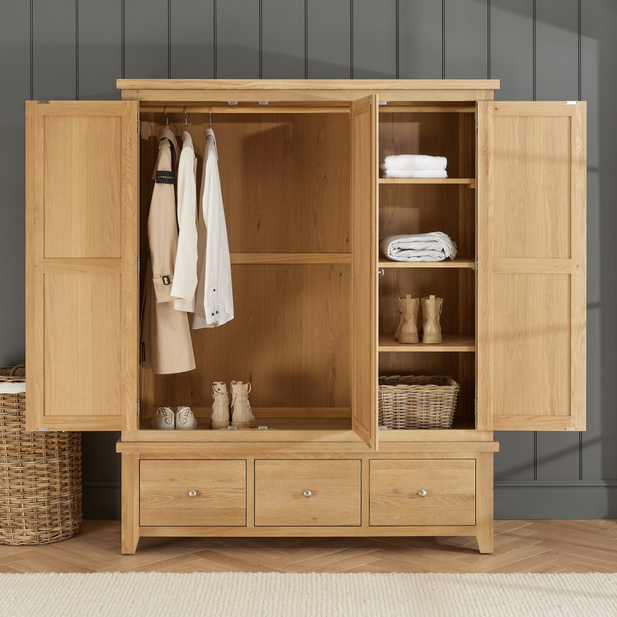 Cheshire Whitewash Oak Triple 3 Door Wardrobe with 3 Drawers | The ...