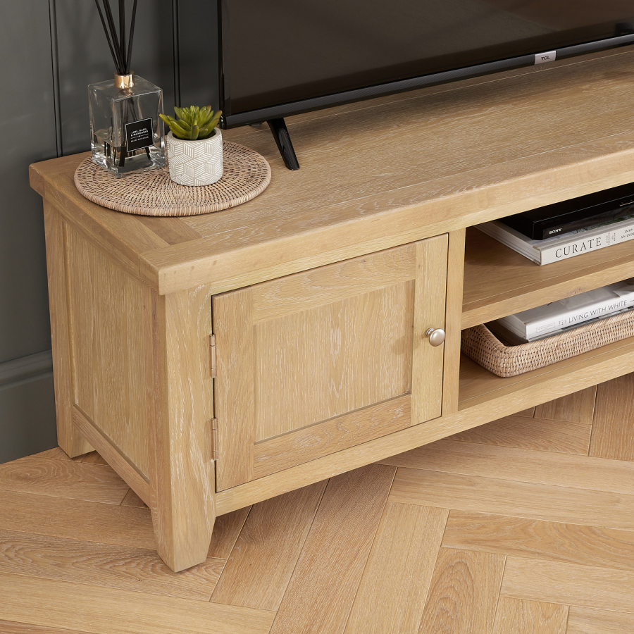 Cheshire Whitewash Oak Extra Large TV Stand Unit – Up to 80” Widescreen ...
