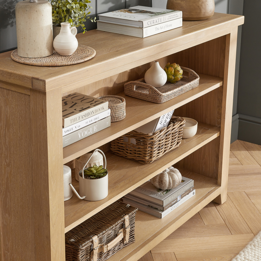 Cheshire Whitewash Oak Wide Low Bookcase | The Furniture Market