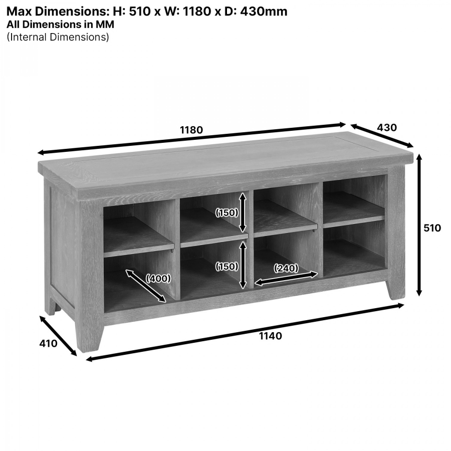 Cheshire Whitewash Oak Hallway Shoe Storage Bench | The Furniture Market