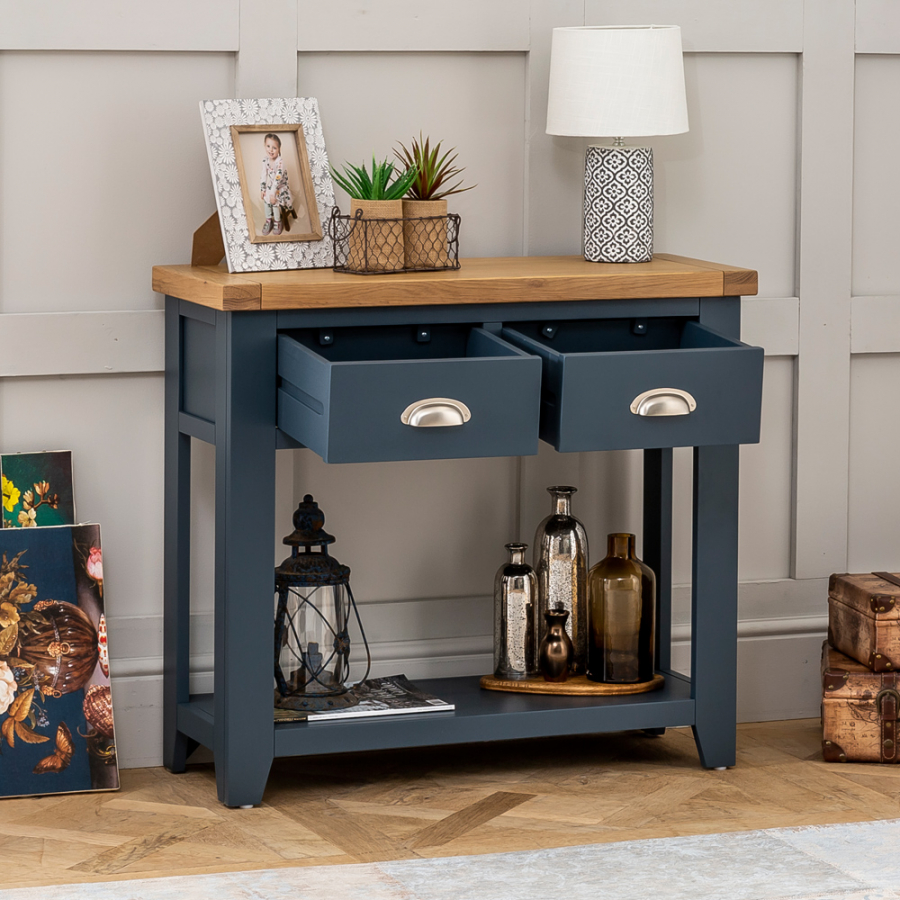 Westbury Blue Painted 2 Drawer Hall Console Table | The Furniture Market