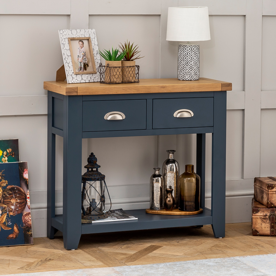 Westbury Blue Painted 2 Drawer Hall Console Table | The Furniture Market