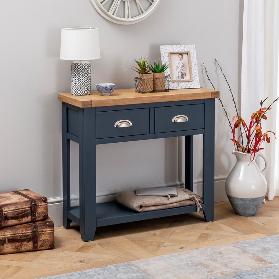 Westbury Blue Painted 2 Drawer Hall Console Table | The Furniture Market