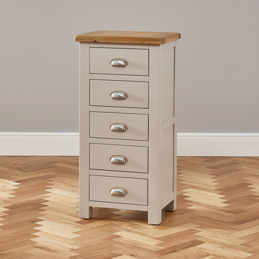 Cotswold Grey Painted 5 Drawer Tallboy Chest | The Furniture Market