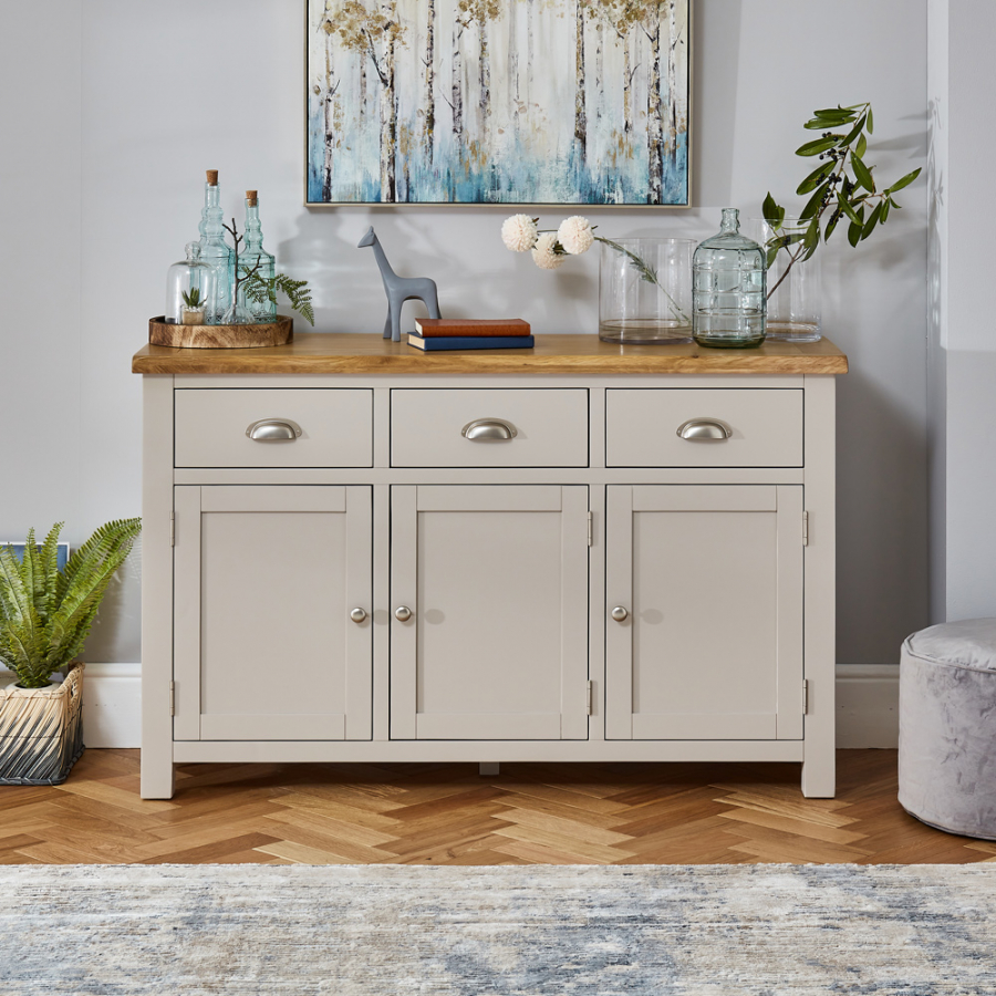 Cotswold Grey Painted Large 3 Door Sideboard | The Furniture Market