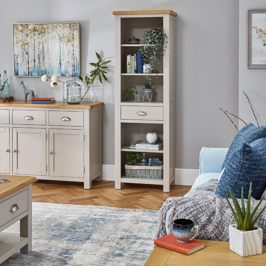Cotswold Grey Painted Tall Narrow Alcove Bookcase | The Furniture Market
