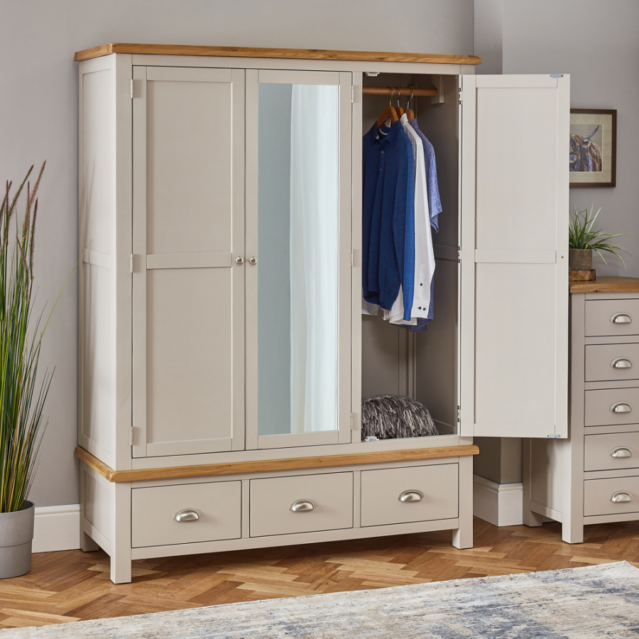 Cotswold Grey Painted Triple 3 Door Wardrobe with Mirror | The ...