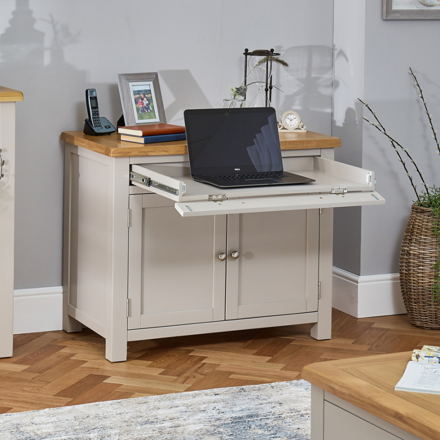 Cotswold Grey Painted Hideaway Computer Desk | The Furniture Market