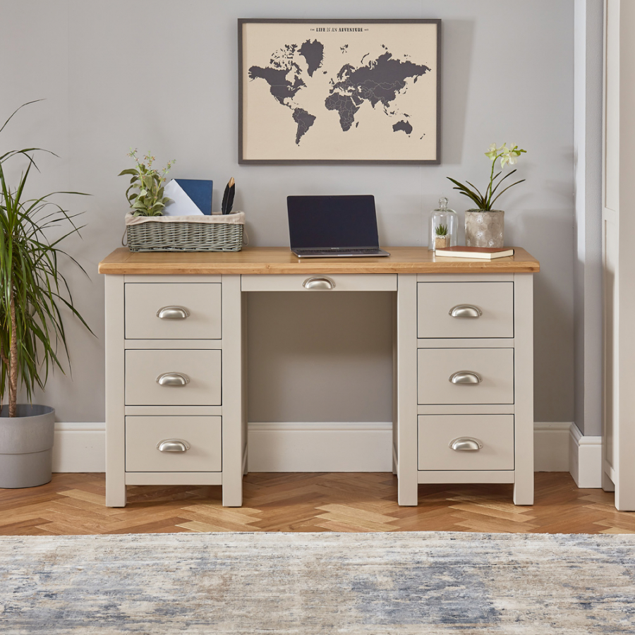 Cotswold Grey Painted Large Twin Pedestal Desk | The Furniture Market
