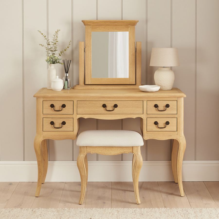 French Chateau Oak Dressing Table Set with Mirror and Stool | The ...