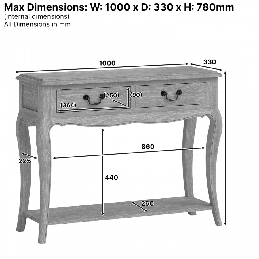 French Chateau Oak 2 Drawer Console Table | The Furniture Market