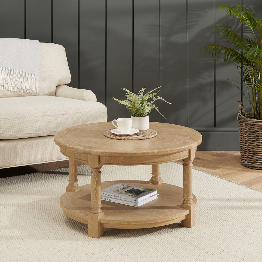 Classic Whitewash Oak Round Coffee Table | The Furniture Market