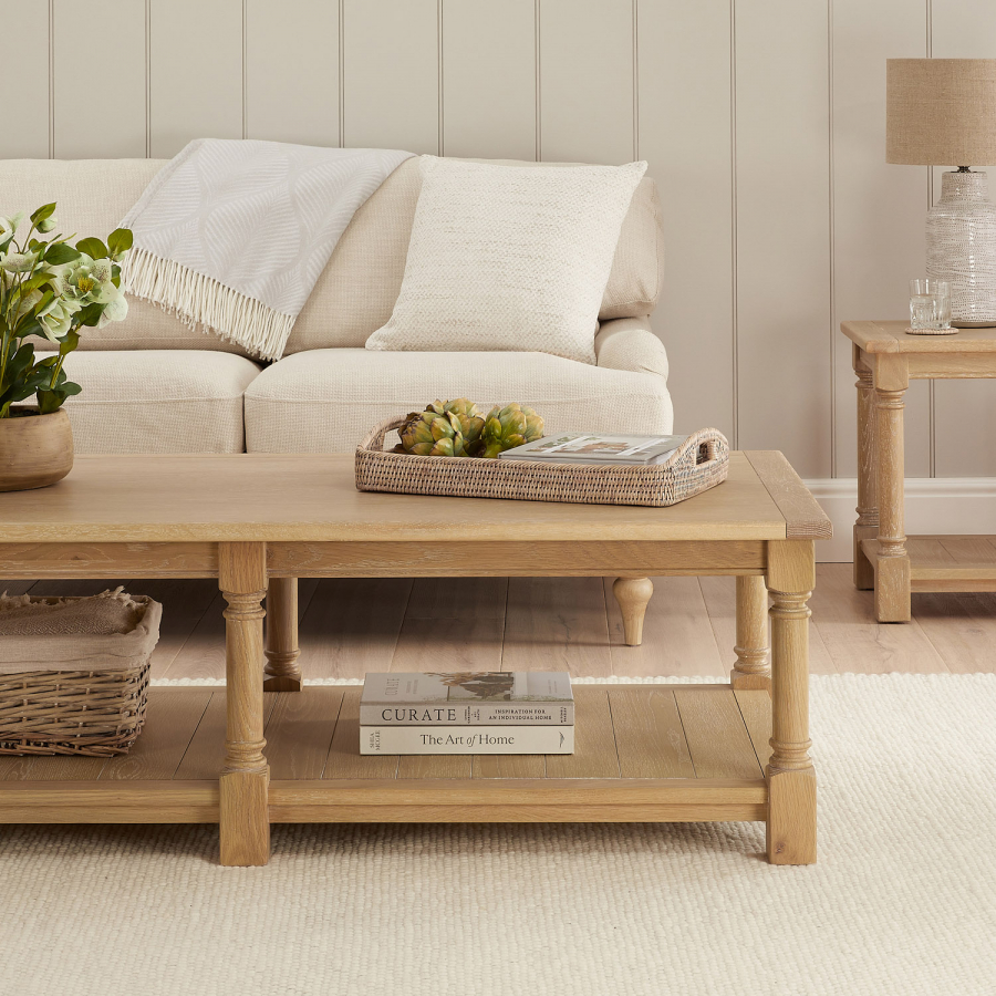 Classic Whitewash Oak Large Rectangle Coffee Table | The Furniture Market