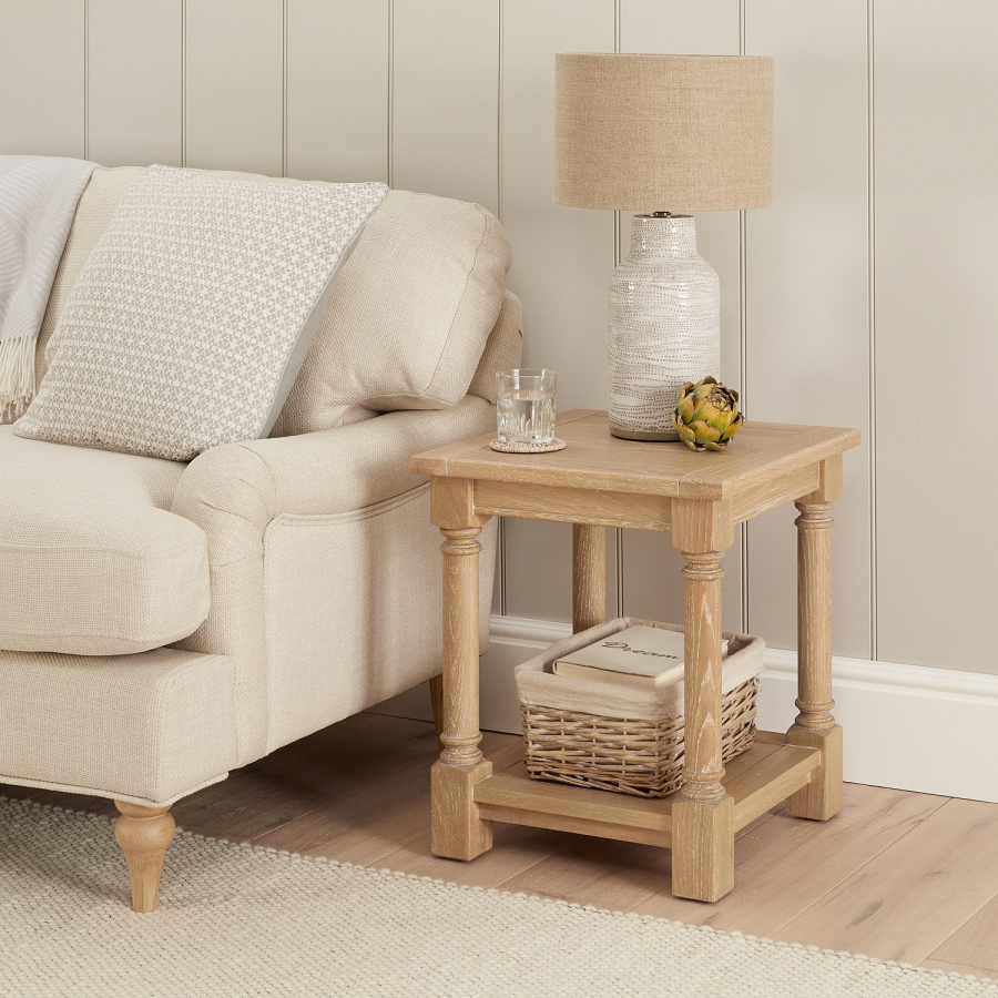 Classic Whitewash Oak Lamp Side Table | The Furniture Market