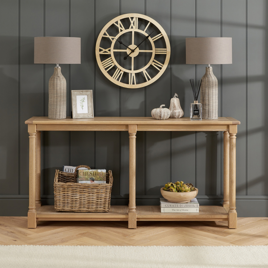 Classic Whitewash Oak Large Double Console Hall Table | The Furniture ...