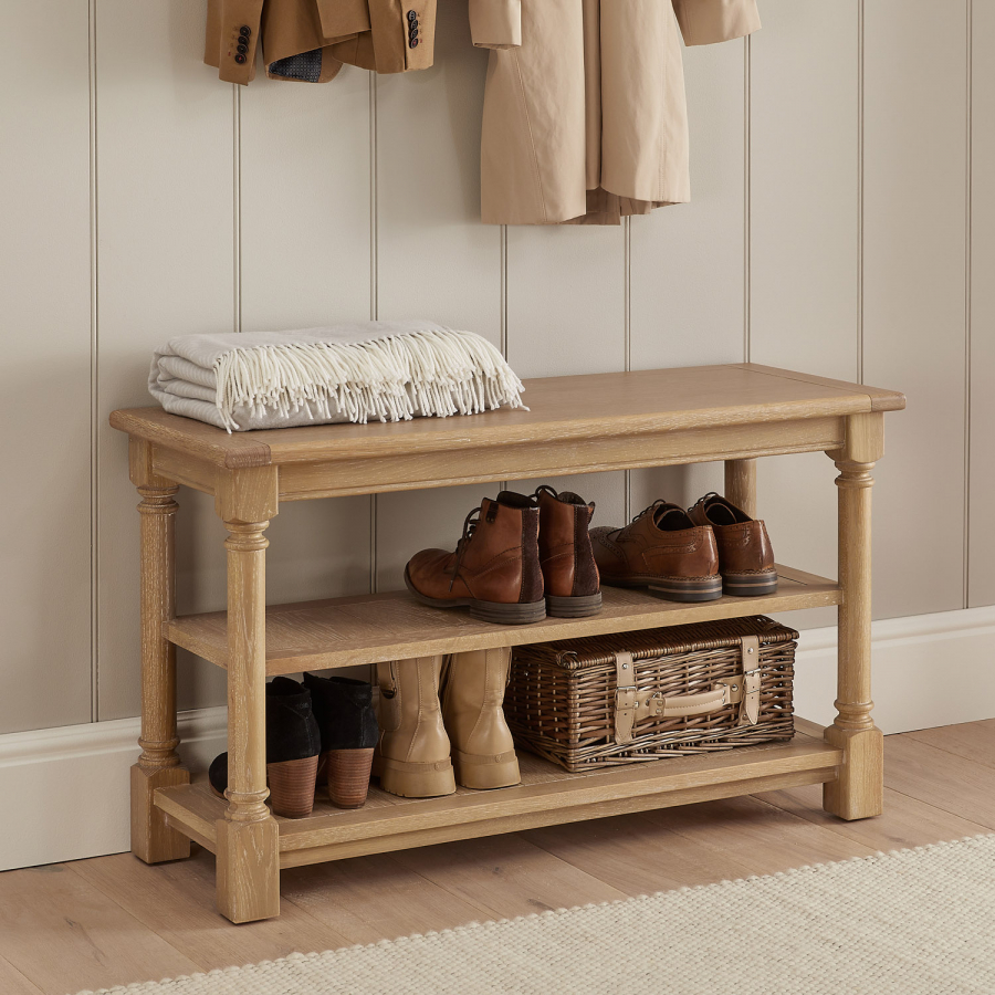 Classic Whitewash Oak Small Hallway Shoe Storage Bench | The Furniture ...
