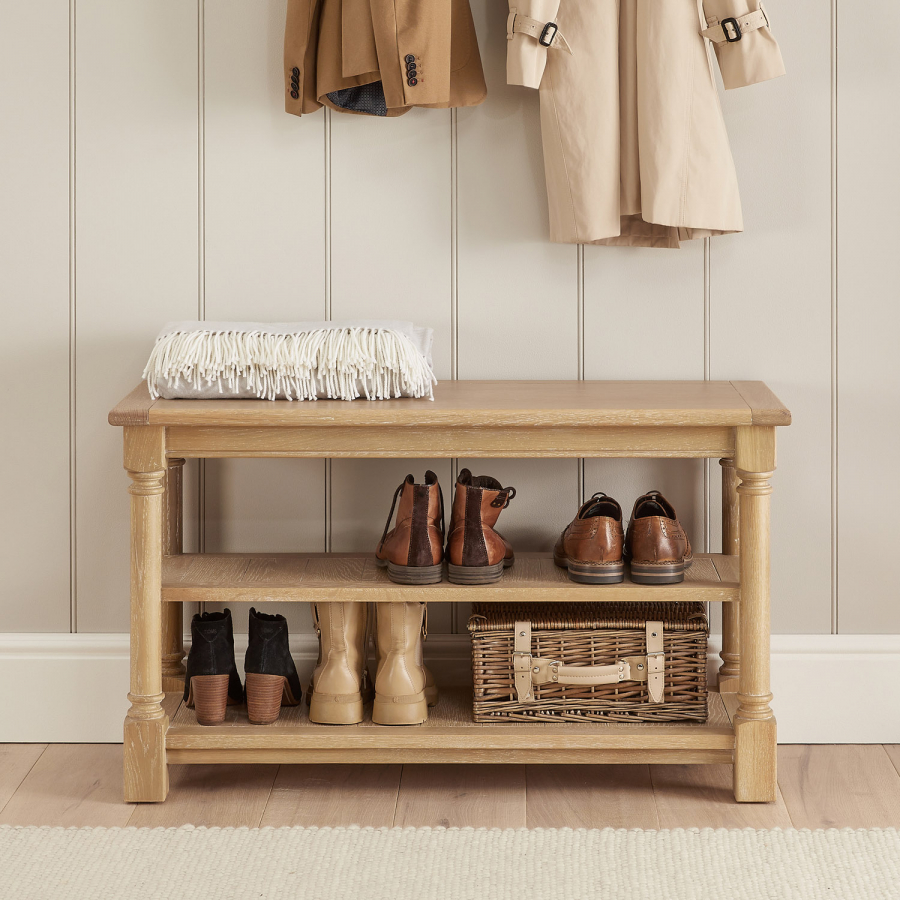 Classic Whitewash Oak Small Hallway Shoe Storage Bench | The Furniture ...