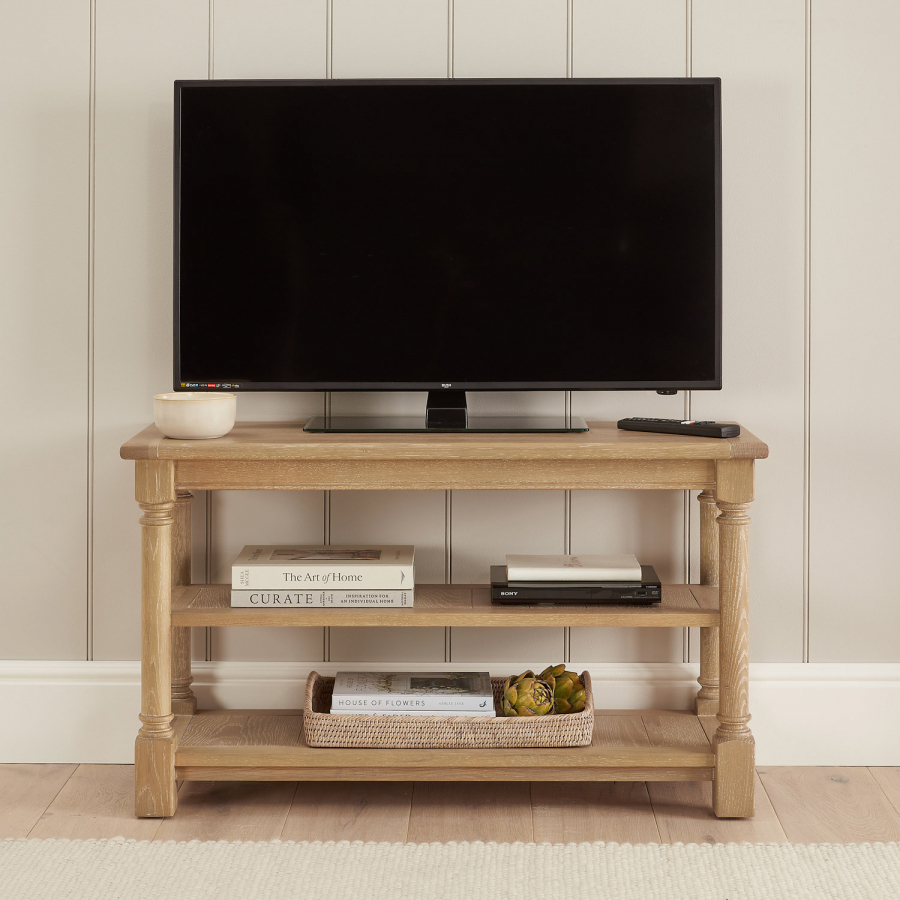 Classic Whitewash Oak Small Open TV Unit Stand | The Furniture Market