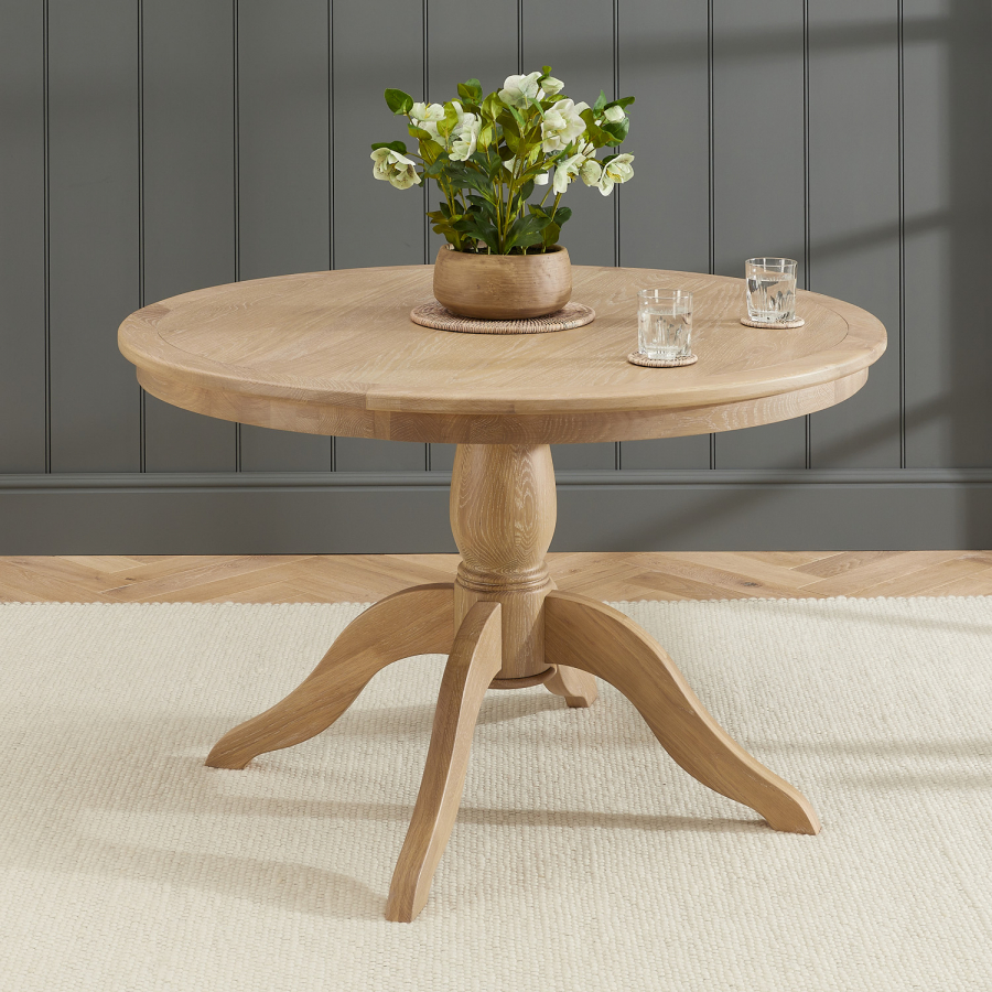 Whitewash Oak 1.2m Round Dining Table and 4 Dining Chair Set | The ...