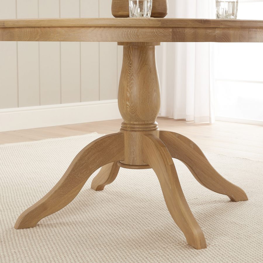 Whitewash Oak 1.2m Round Dining Table and 4 Natural Fabric Dining ...