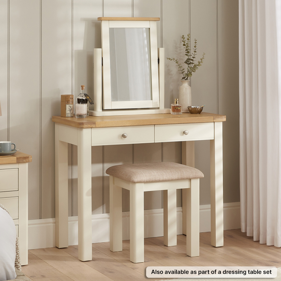 Marbury Cream Painted Dressing Table Stool with Natural Fabric Seat ...