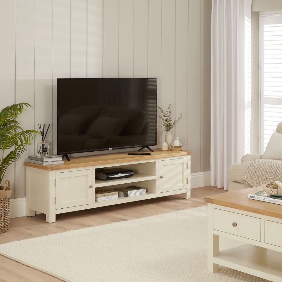 Marbury Cream Painted Extra Large Widescreen TV Unit Stand – Up to 80 ...
