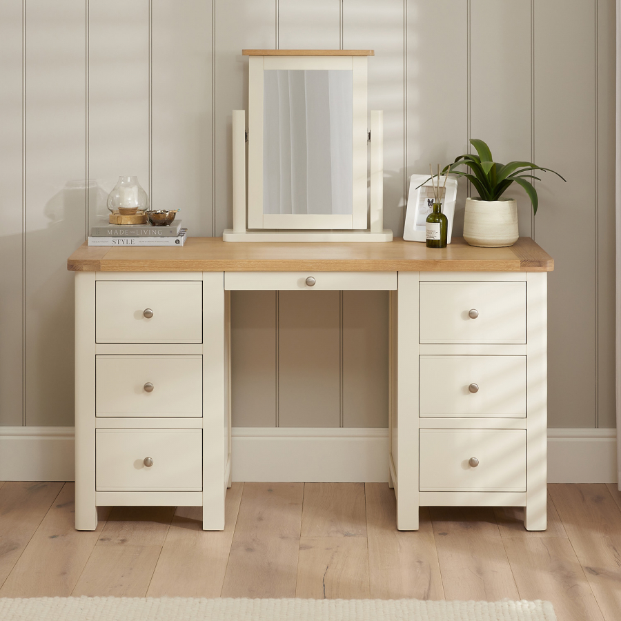 Marbury Cream Painted Twin Pedestal Dressing Table Set with Mirror ...