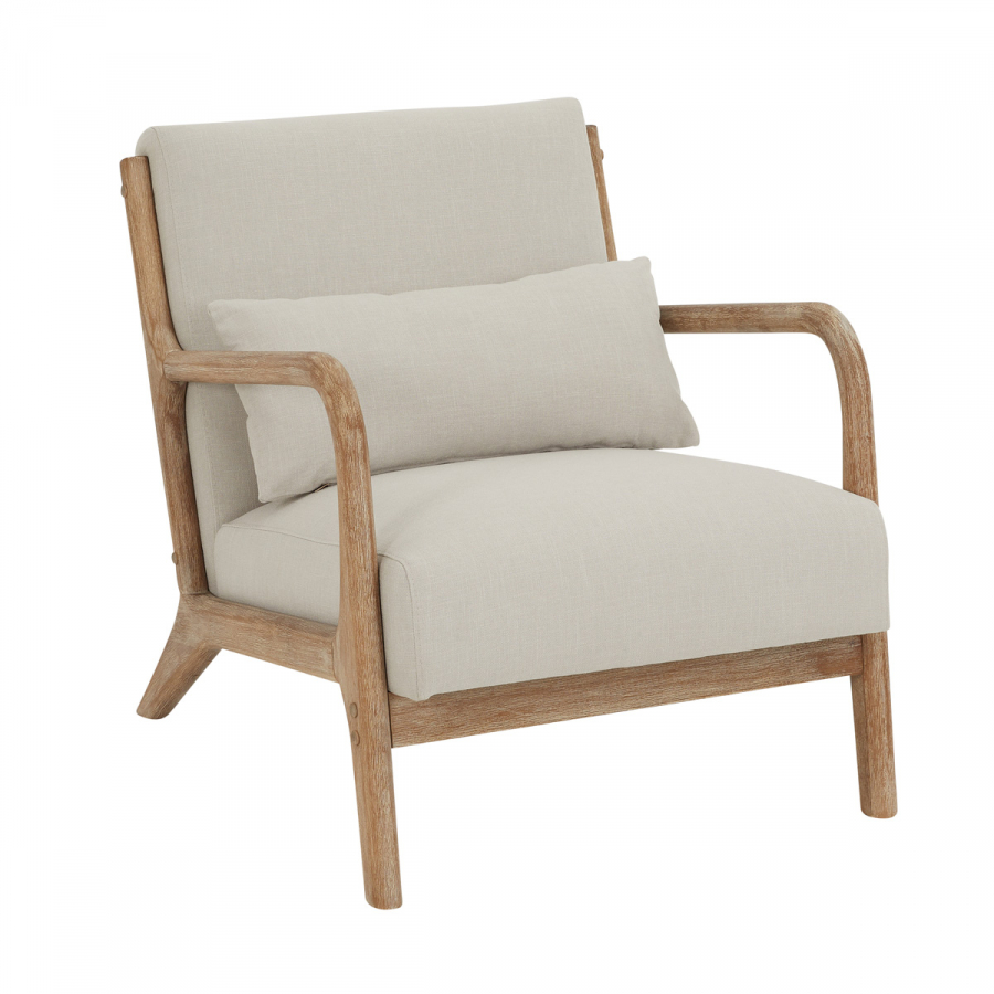 Boho Armchair with Whitewash Oak Finish & Natural Linen Fabric | The ...