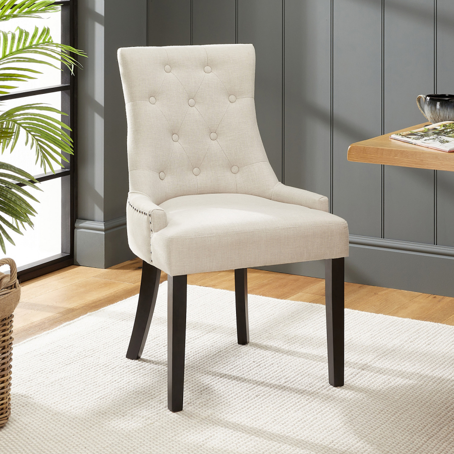 Luxury Natural Fabric Scoop Back Dining Chair – Black Satin Legs | The ...