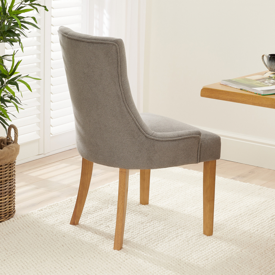 Luxury Grey Fabric Scoop Back Dining Chair with Oak Legs | The ...