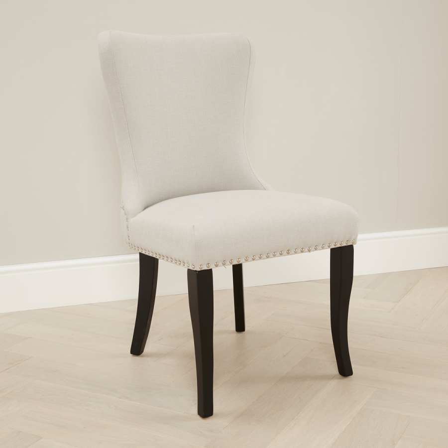 Boudoir Natural Fabric Dining Chair with Black Legs | The Furniture Market