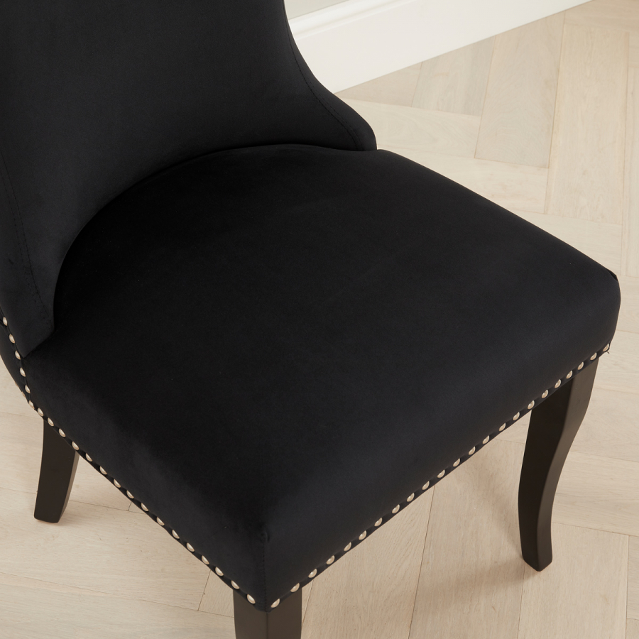 Boudoir Black Velvet Dining Chair with Black Legs | The Furniture Market