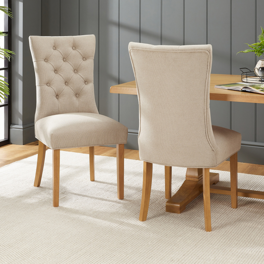 Chester Natural Oatmeal Fabric Dining Chair with Oak Legs | The ...